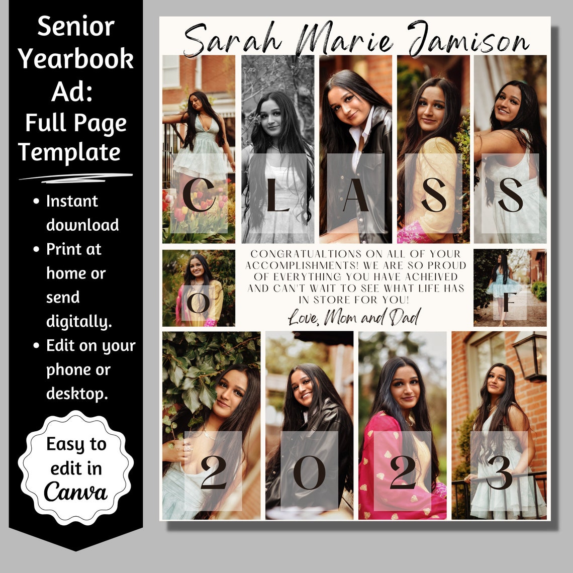 Full Page Senior Yearbook Ad, Editable Canva Template, 8.5" X 11" Photo ...