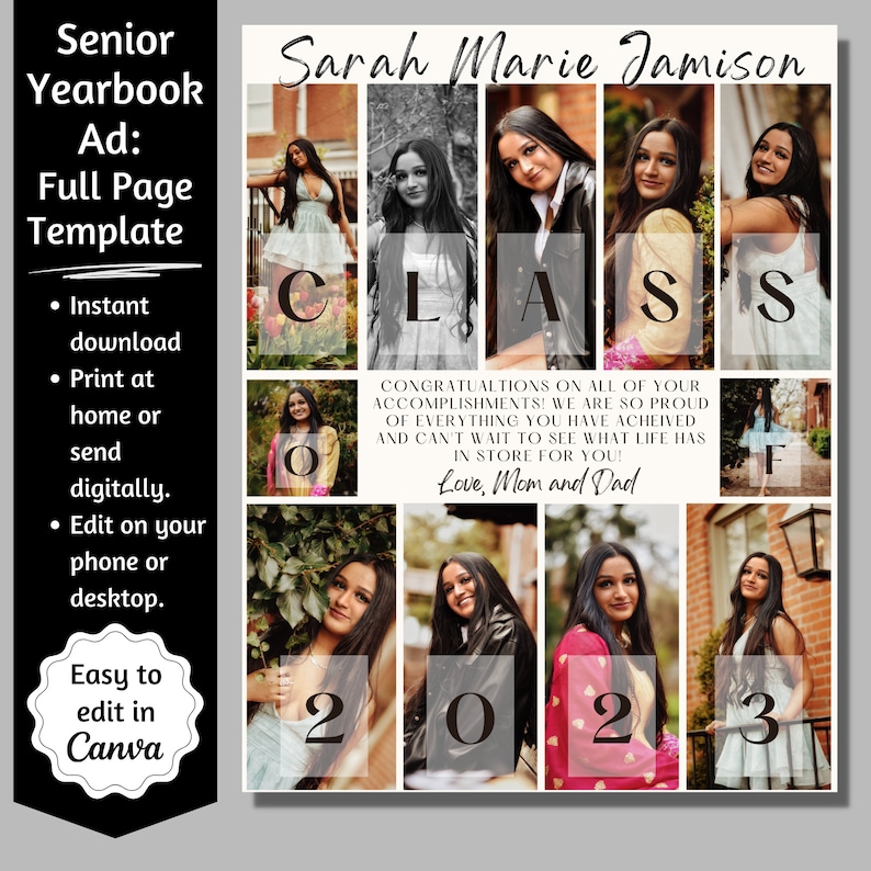 Full Page Senior Yearbook Ad Template, Yearbook Ad Full Page, Senior ...