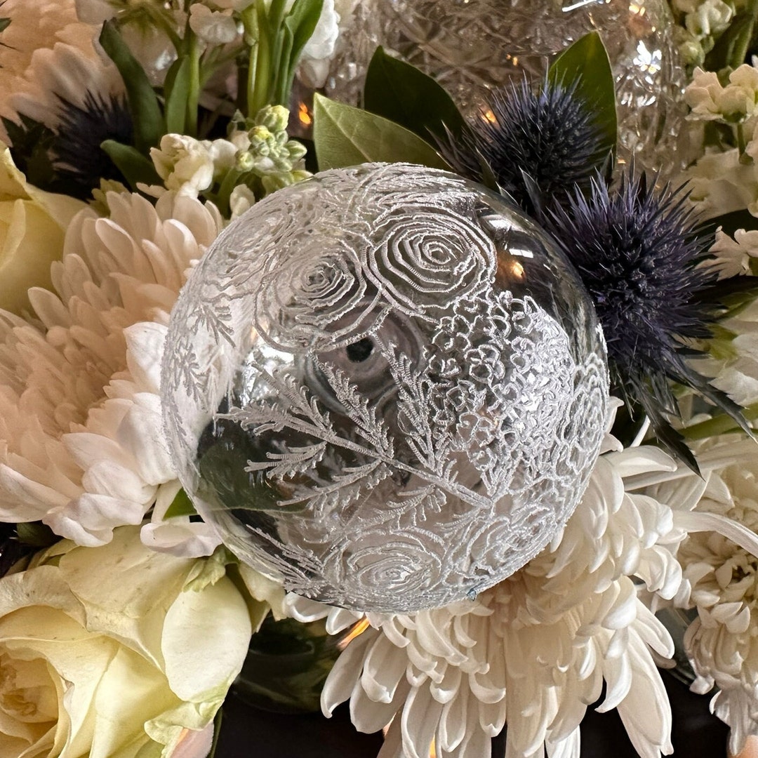 Bespoke Hand Engraved Christmas Baubles. Clear With Unique Floral ...