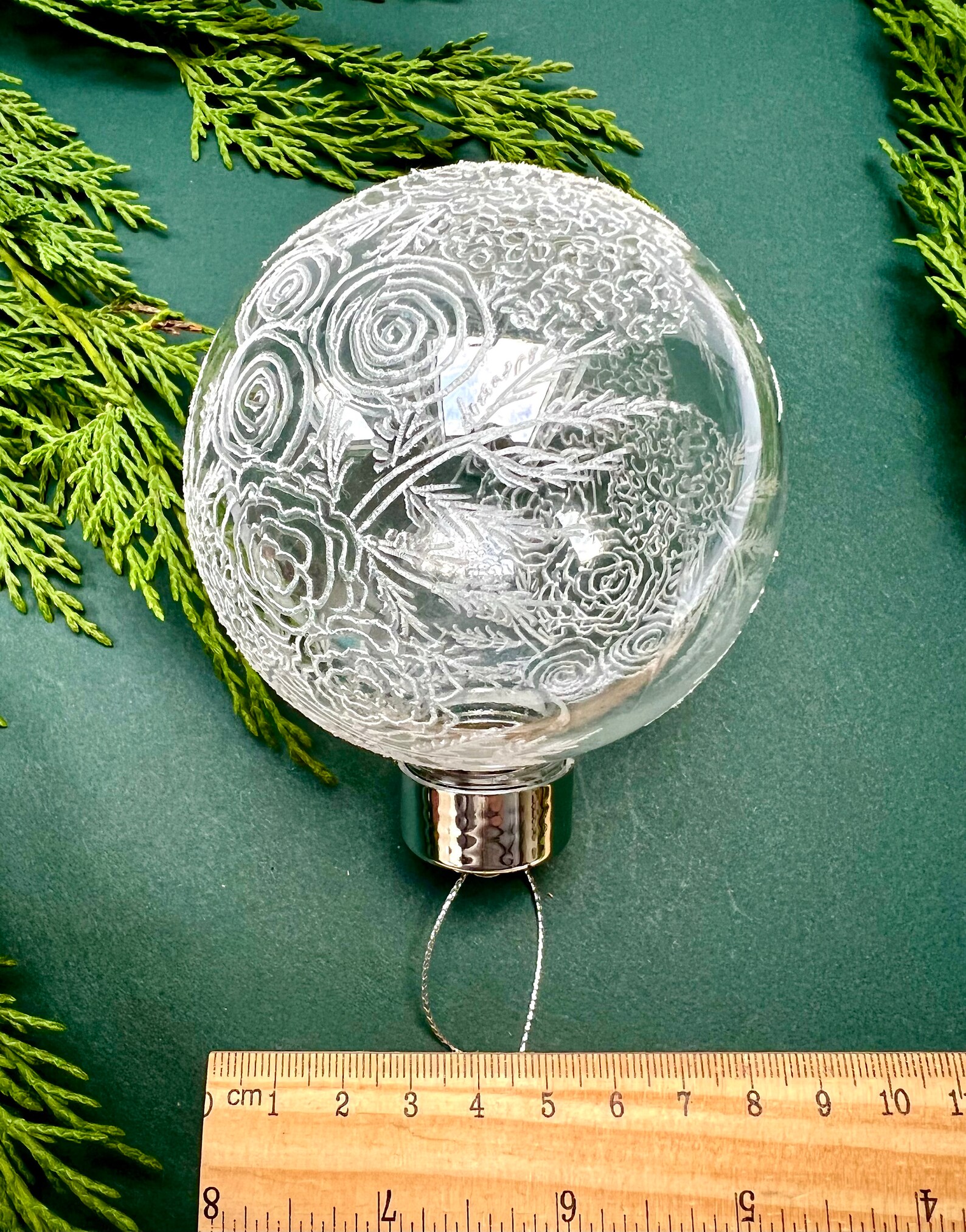 Bespoke Hand Engraved Christmas Baubles. Clear With Unique Floral ...