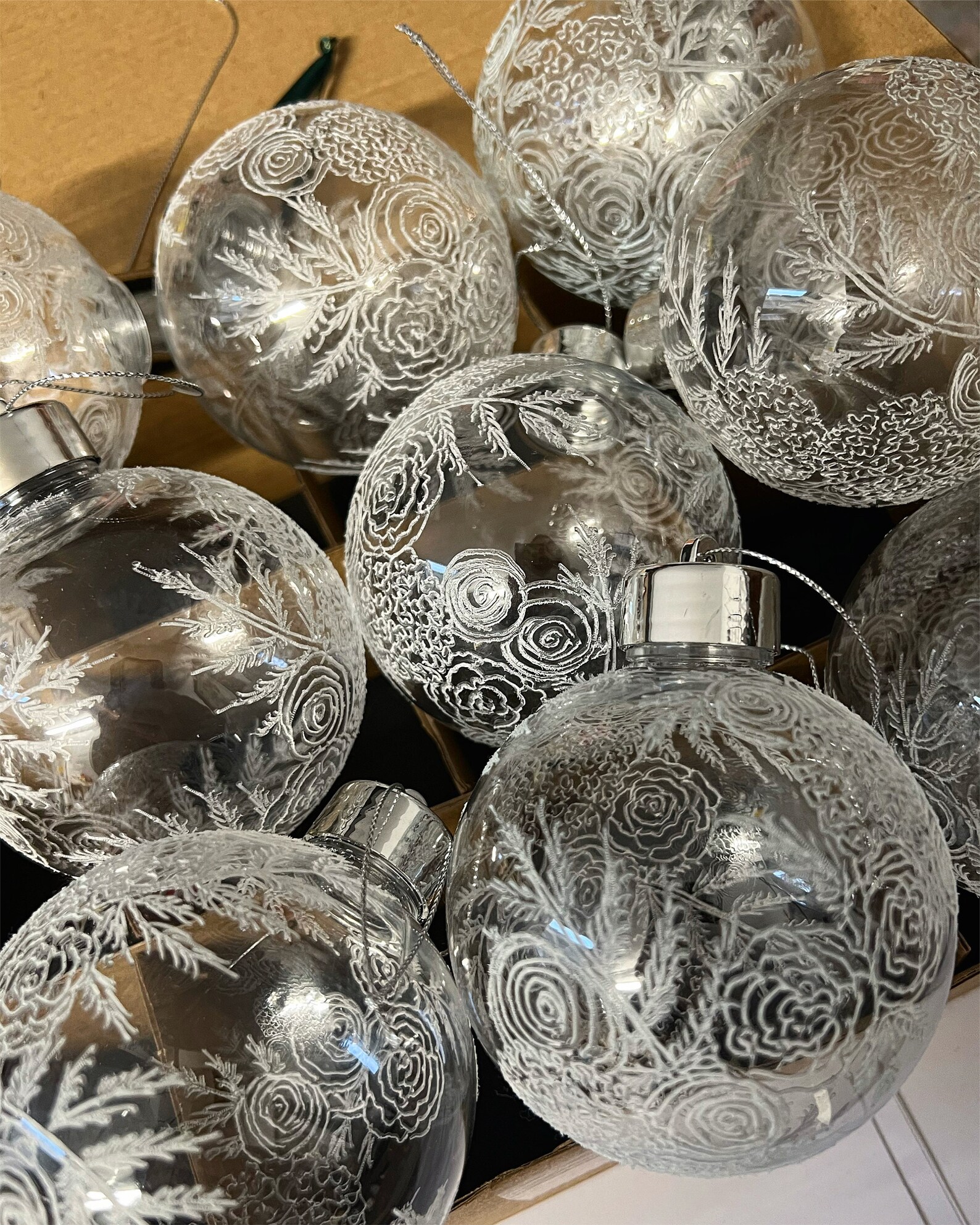 Bespoke Hand Engraved Christmas Baubles. Clear With Unique Floral ...