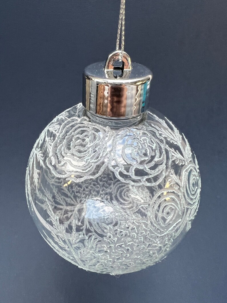 Bespoke Hand Engraved Christmas Baubles. Clear With Unique Floral ...
