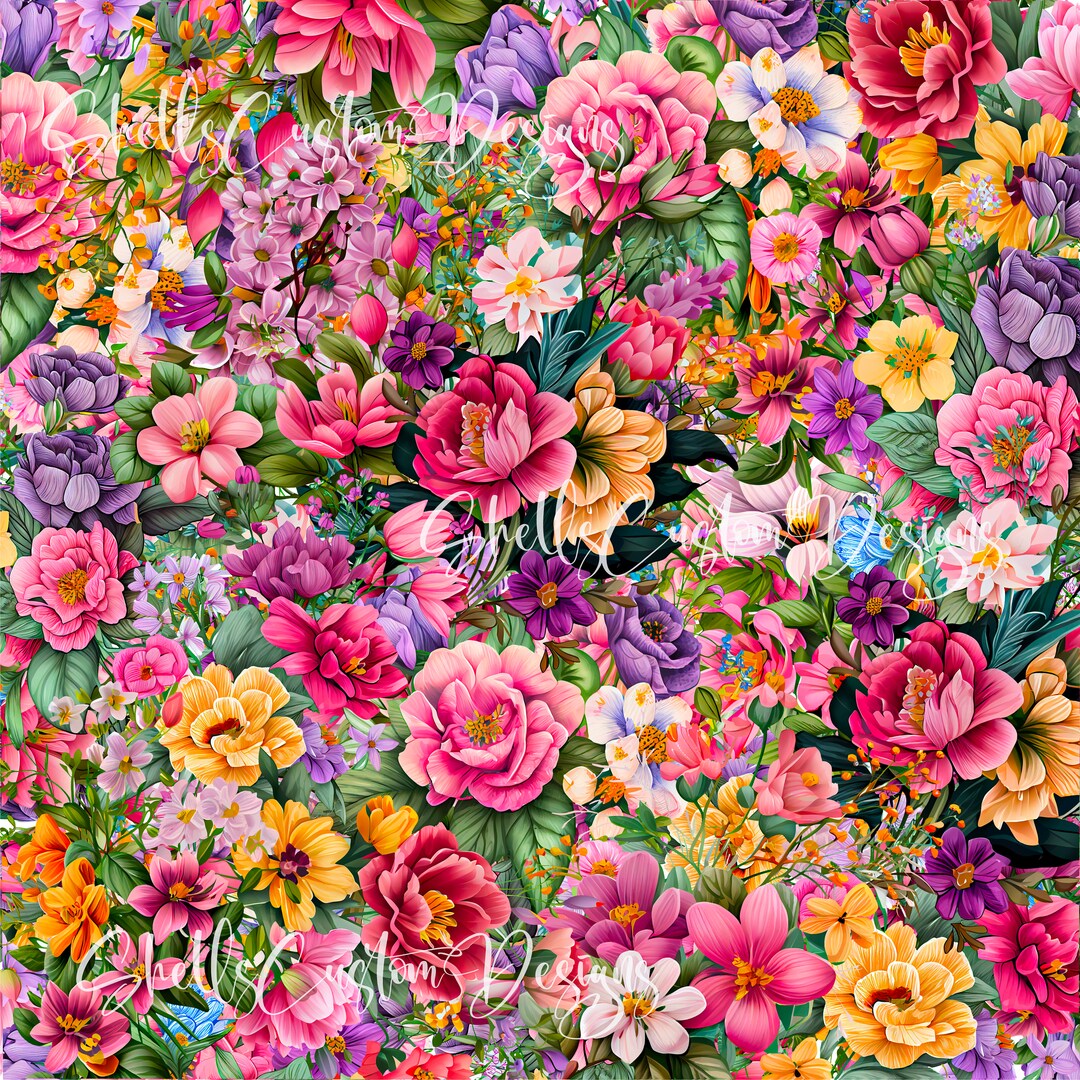 12 X 12 Printed Pattern Bright Spring Blooms - Etsy