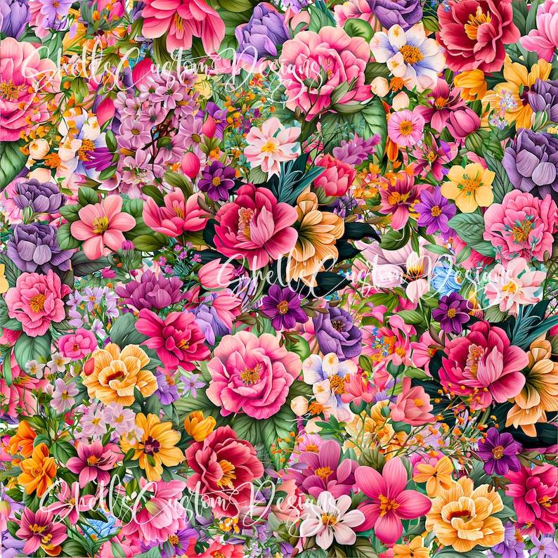 12 X 12 Printed Pattern Bright Spring Blooms - Etsy