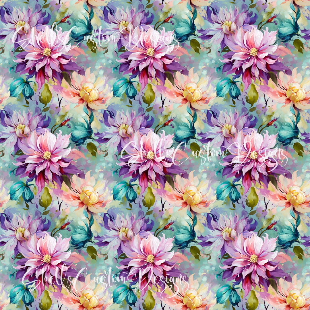 12 X 12 Printed Pattern Vinyl Flowers Floral Dahlia Painted Purple ...