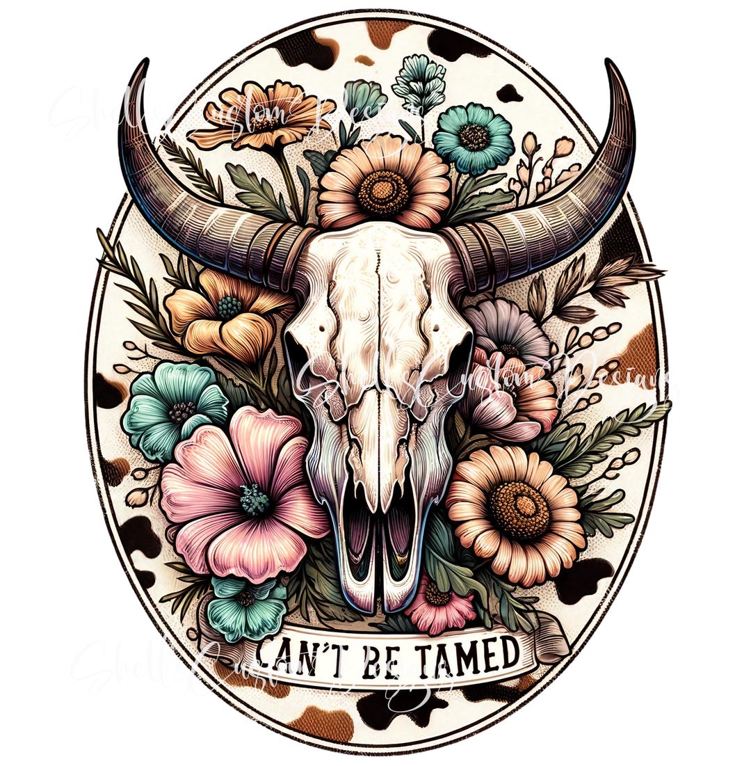 Printed Vinyl Decal Cow Skull Can't Be Tamed Country Floral Heffer - Etsy