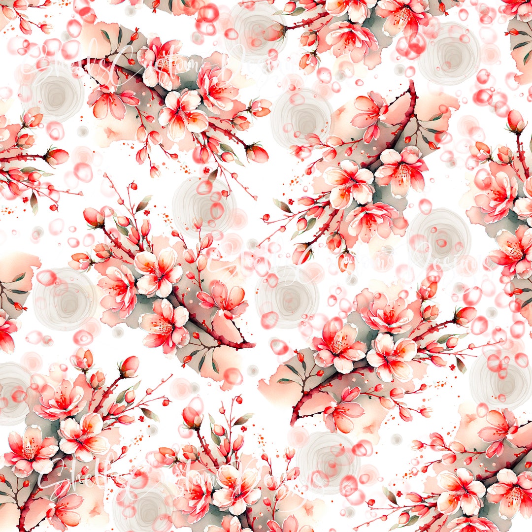 12x12 Printed Vinyl Oriental Cherry Blossoms Watercolor - Etsy