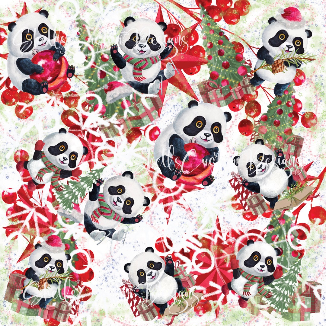 Printed Vinyl 12x12 Christmas Panda Presents - Etsy