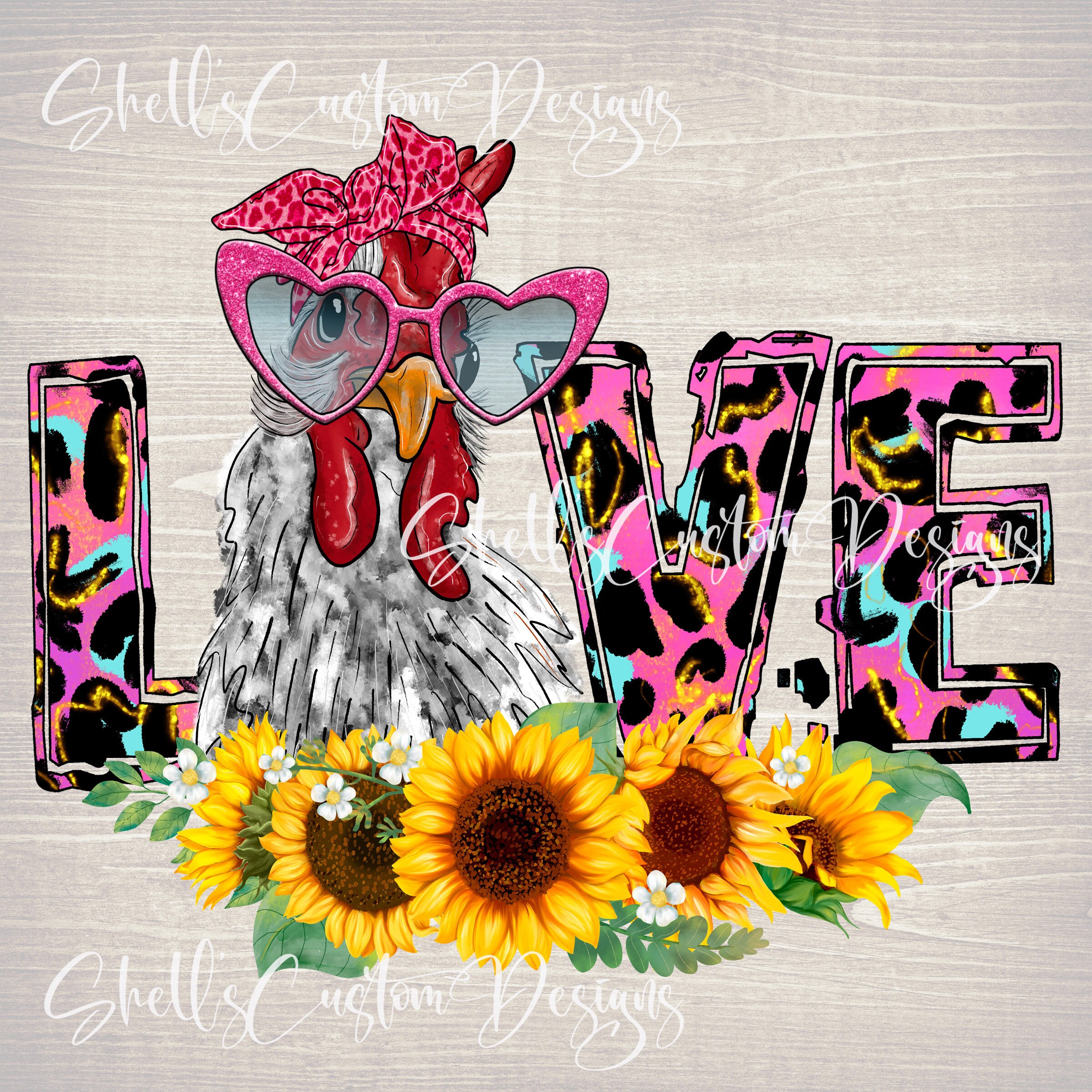 Printed Vinyl Decal Clear Love Chicken Sunflowers - Etsy