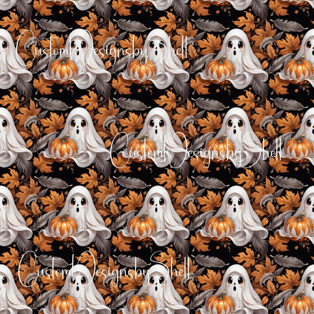 12 X 12 Printed Pattern Vinyl Ghosts Halloween Cute Feathers Leaves ...