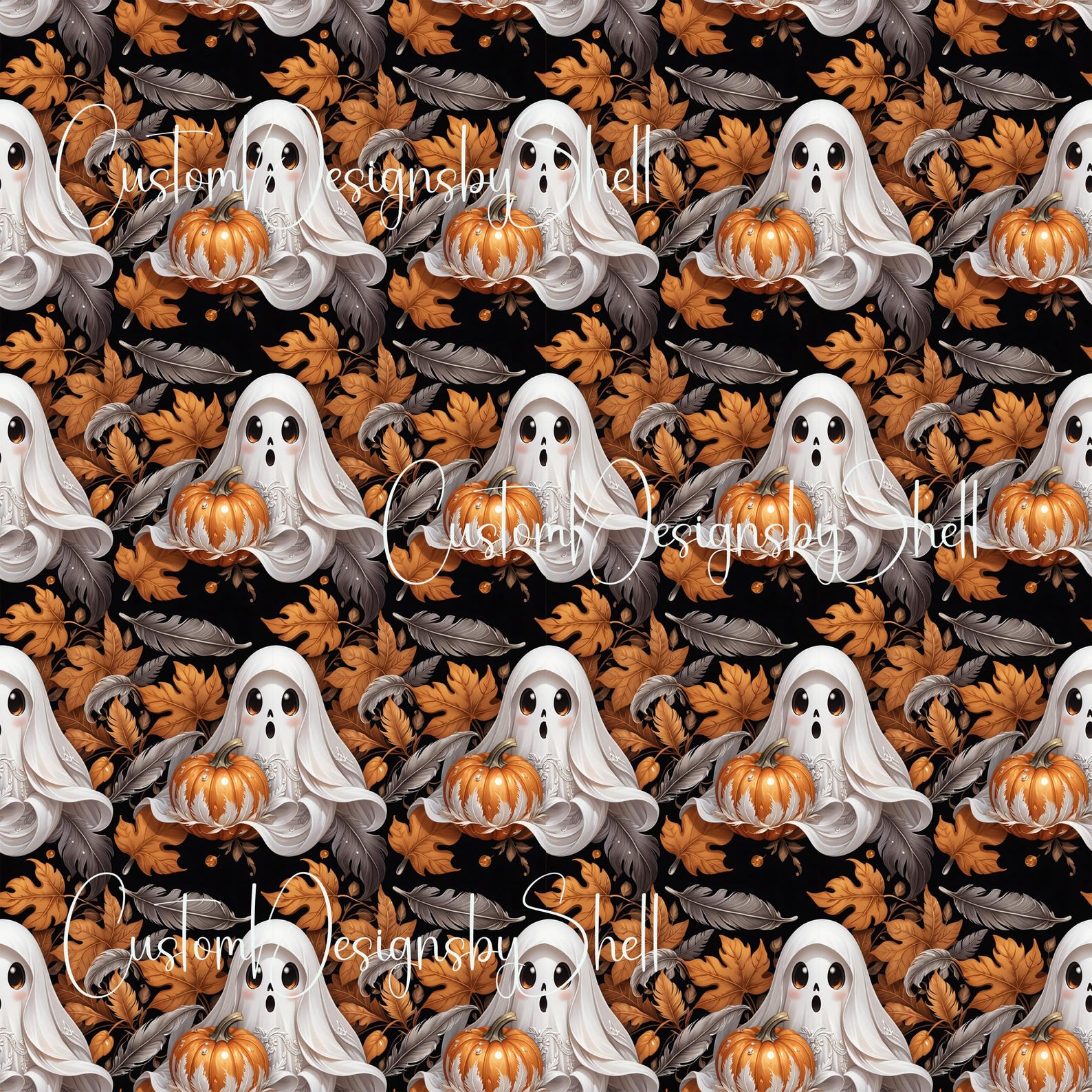 12 X 12 Printed Pattern Vinyl Ghosts Halloween Cute Feathers Leaves ...