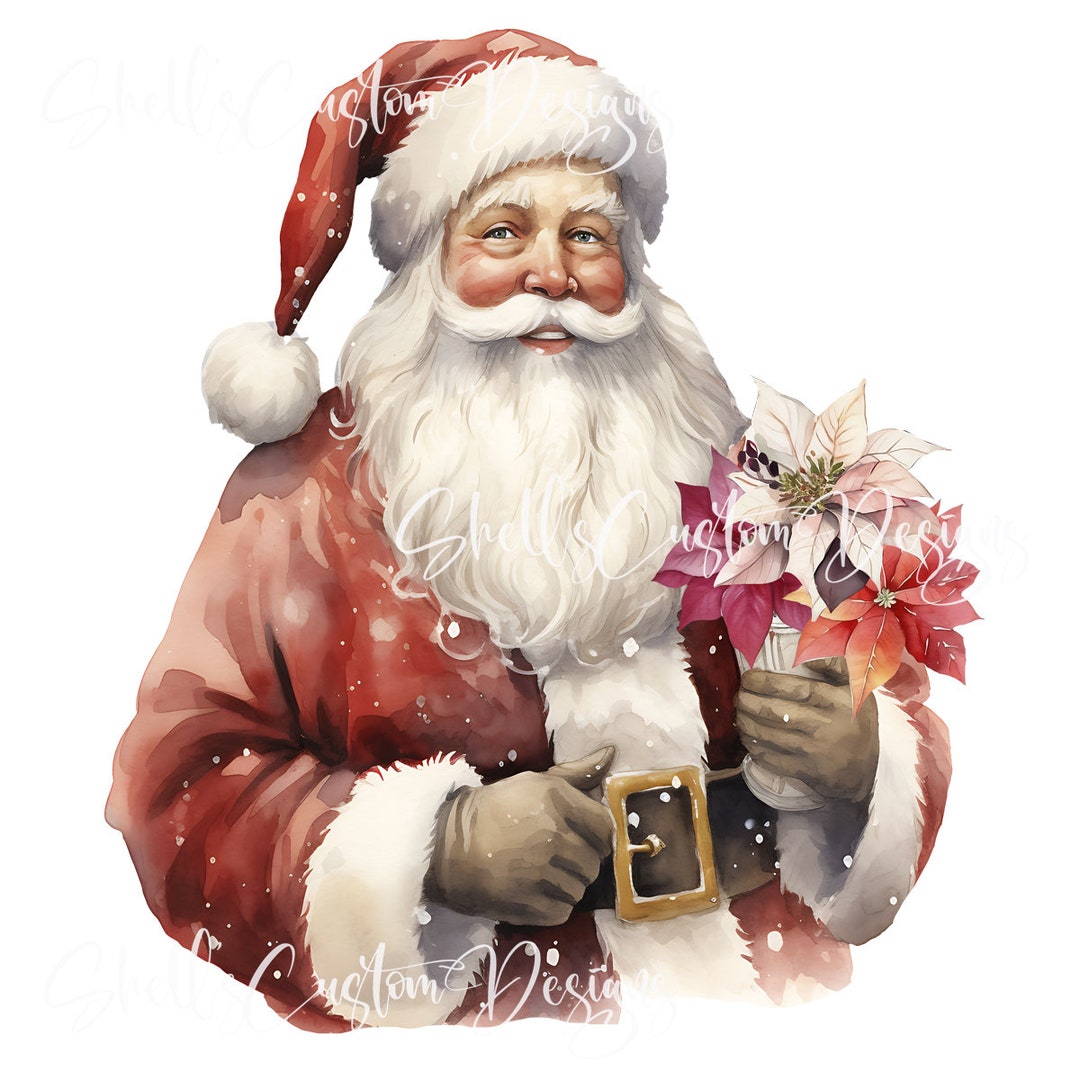 Printed Decal Vinyl Vintage Santa Decal Poinsettia - Etsy