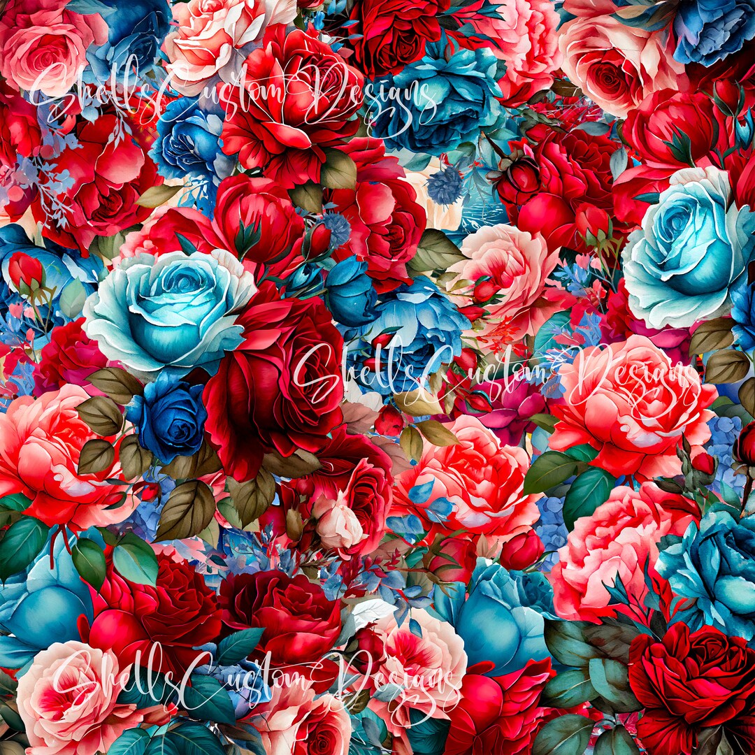 12 X 12 Printed Pattern Red and Blue Roses - Etsy