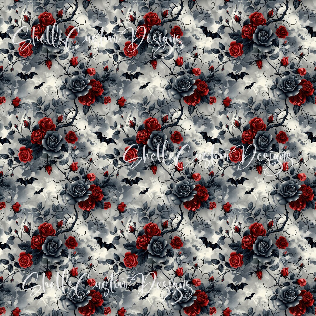 12 X 12 Printed Pattern Vinyl Bats Roses Halloween Spooky Gothic Red ...