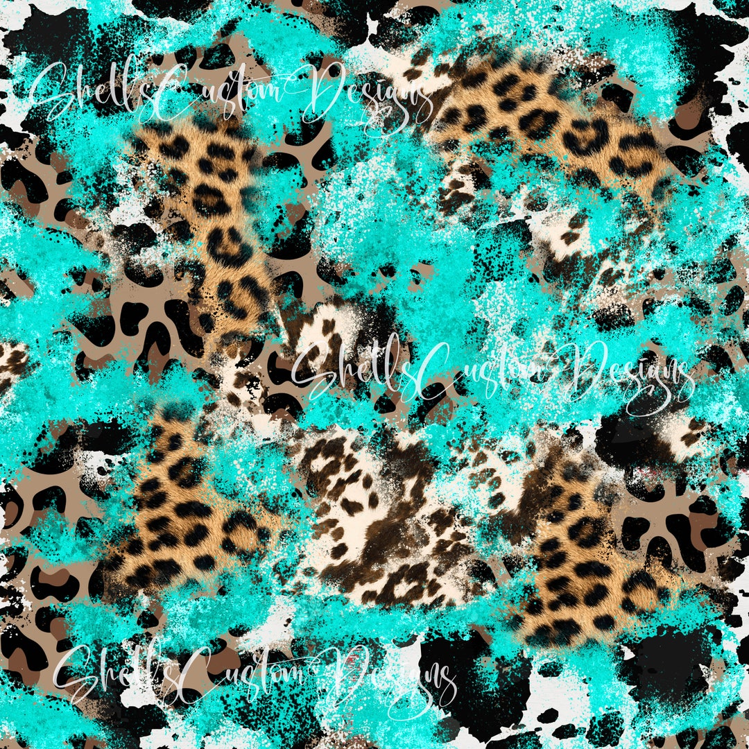12x12 Printed Vinyl Teal Cow Cheetah Print Watercolor - Etsy