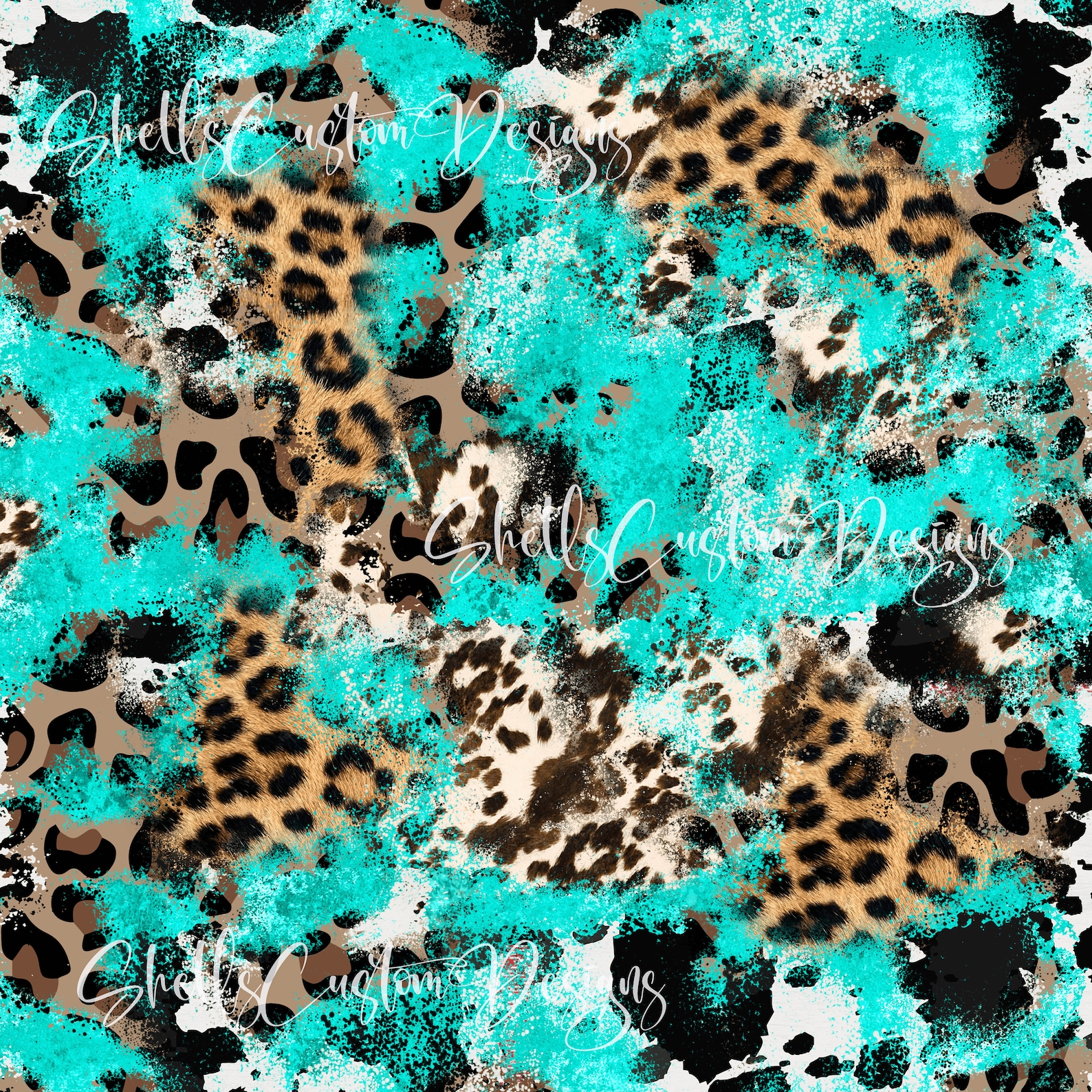 12x12 Printed Vinyl Teal Cow Cheetah Print Watercolor - Etsy