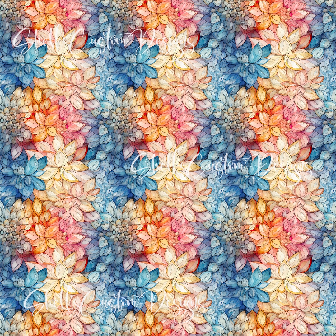 12x12 Printed Vinyl Floral Flowers Stain Glass Fall - Etsy
