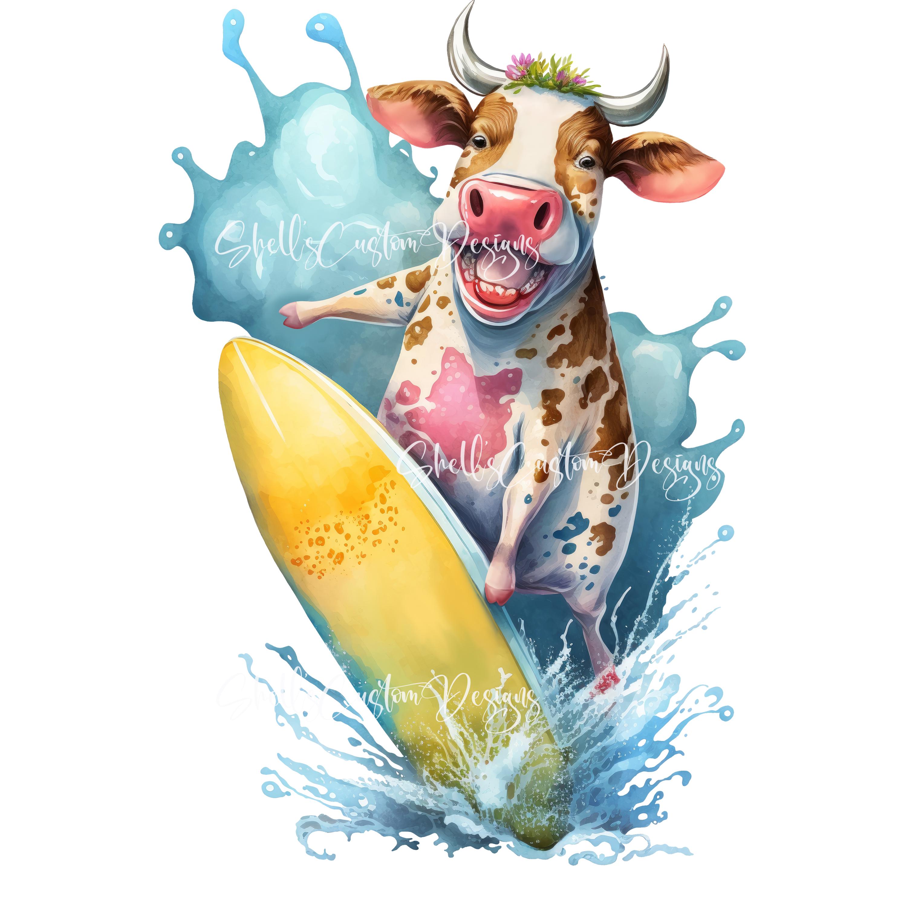 Printed Decal Vinyl Cute Cow Beach Surfing Cows Party - Etsy