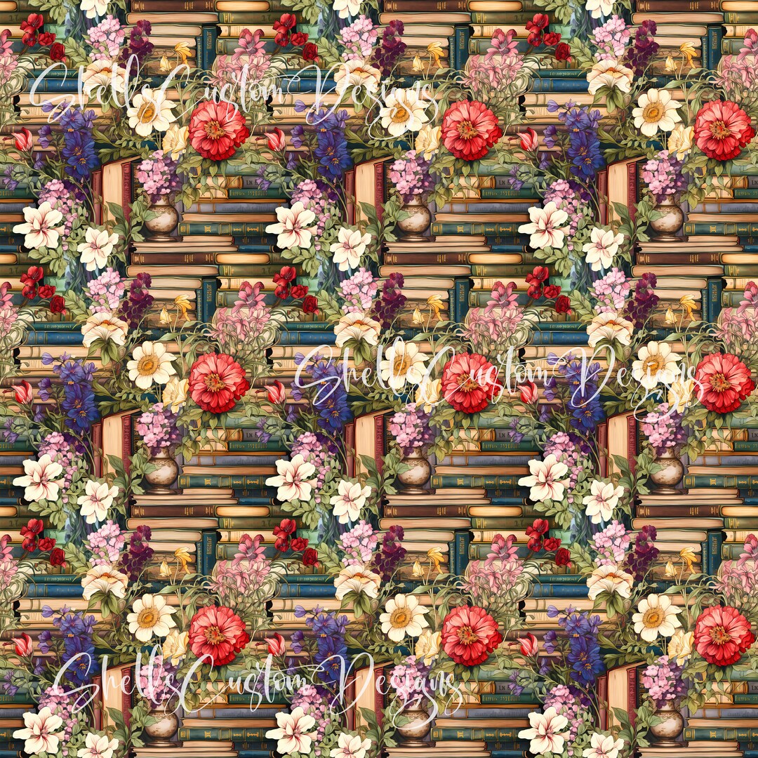 Printed Vinyl 12x12 Books Shelves Floral Story - Etsy