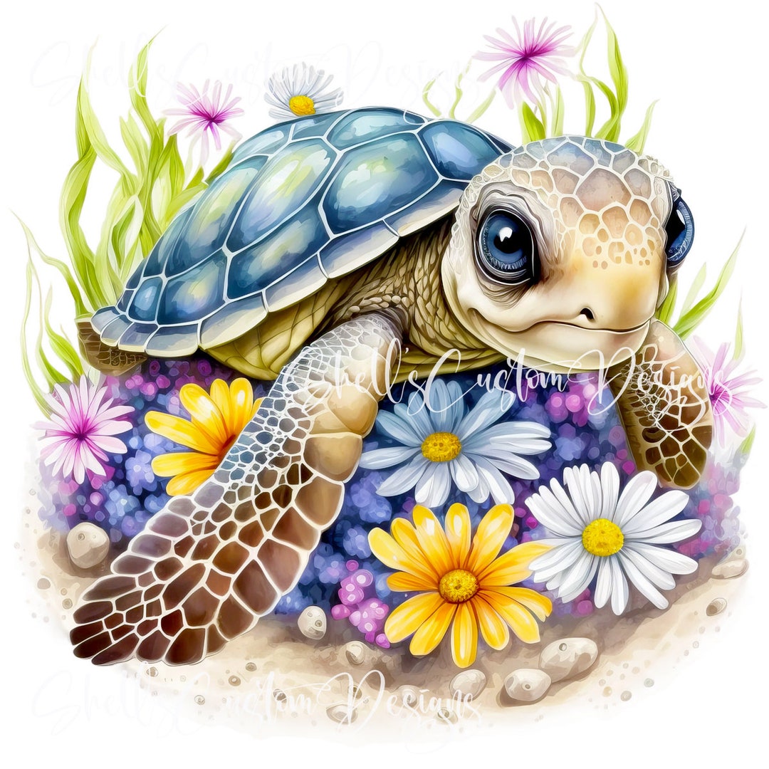 Printed Decal Sea Turtle Turtles Floral Flowers - Etsy