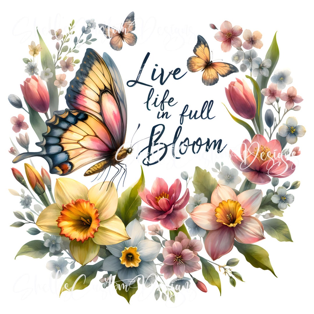Clear Printed Decal Vinyl Rainbow Butterflys Tulip Daffodil Live Life ...