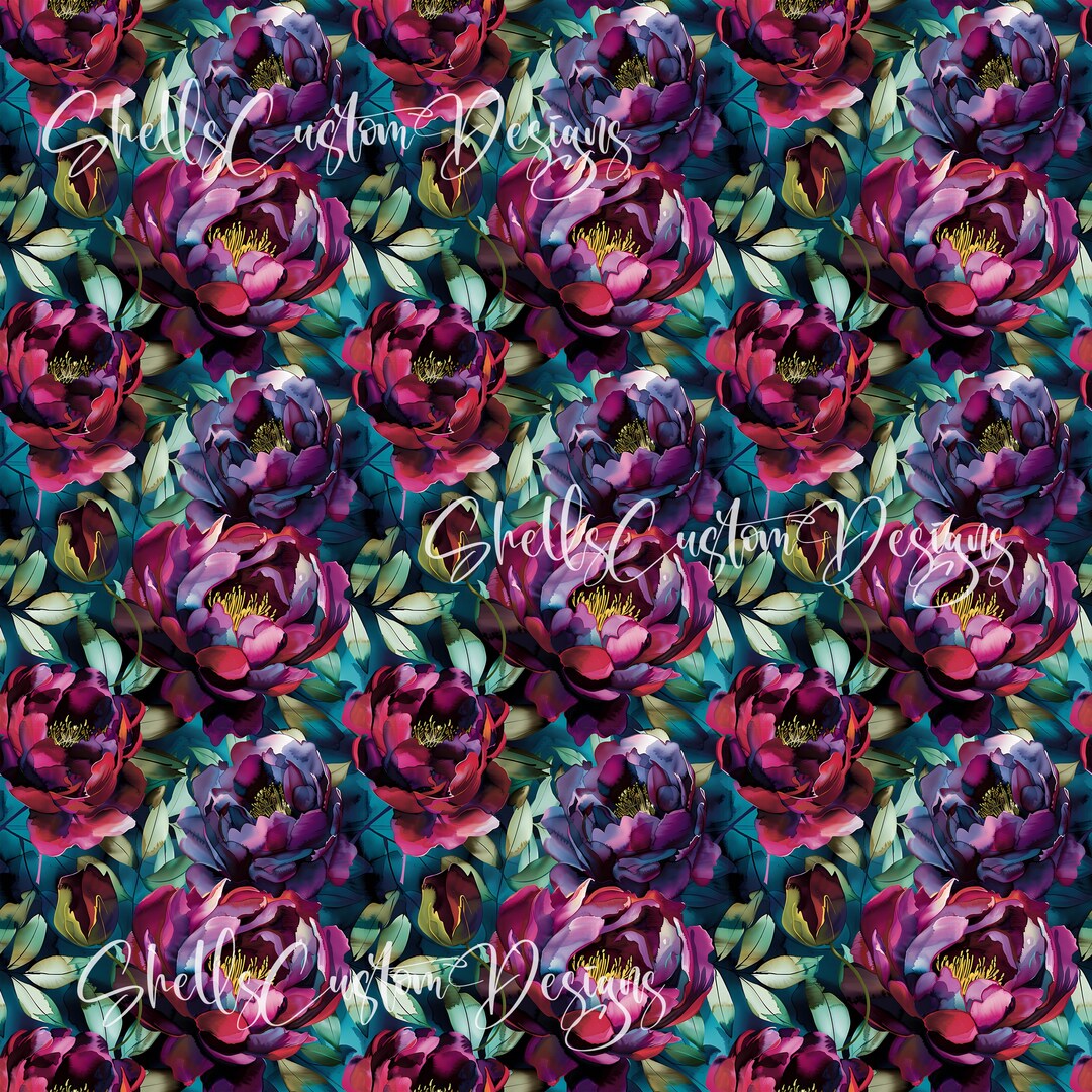 12x12 Printed Vinyl Bright Flowers Floral Watercolor Purple Teal - Etsy