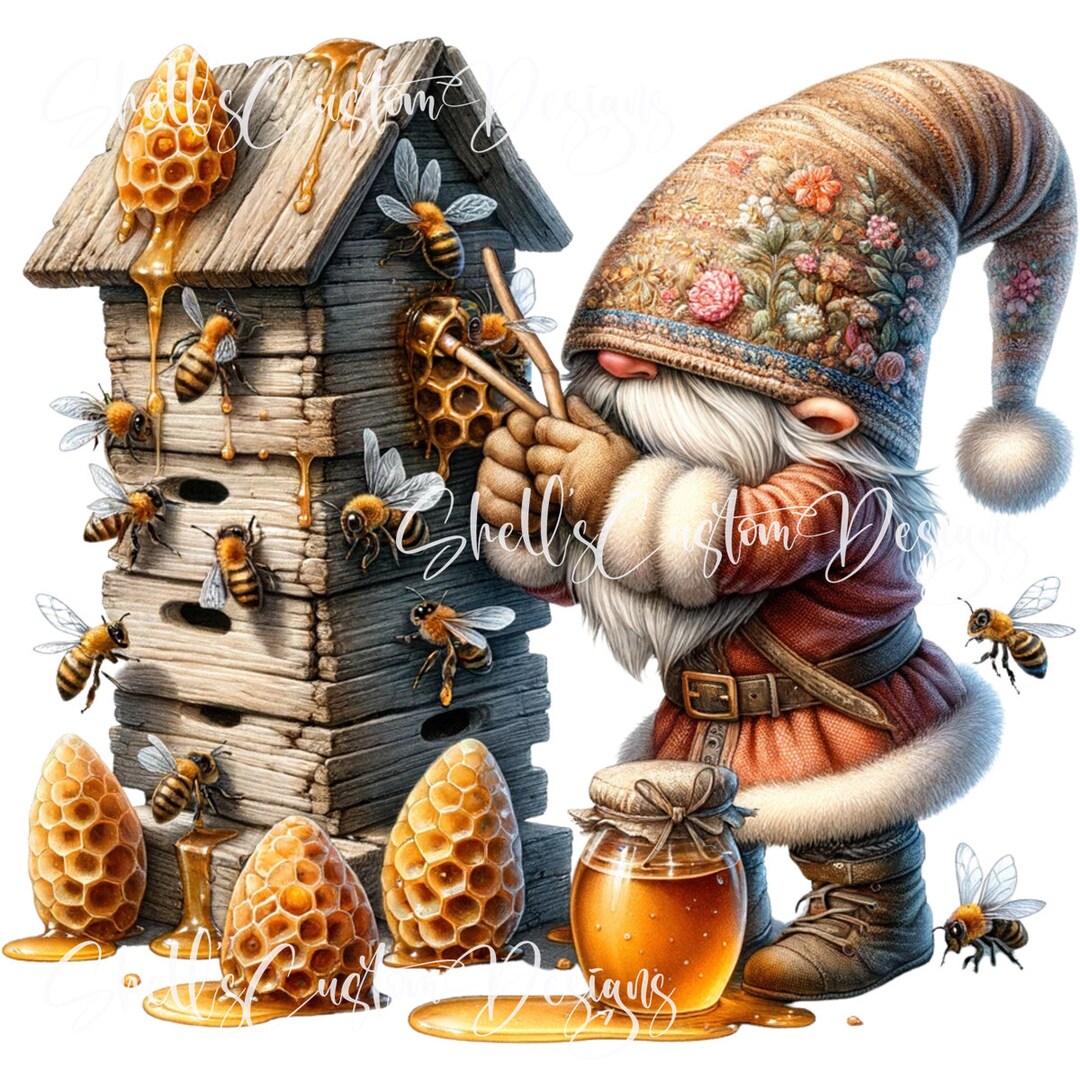 White Ink Bee Gnome Honey Bees Comb Decal - Etsy