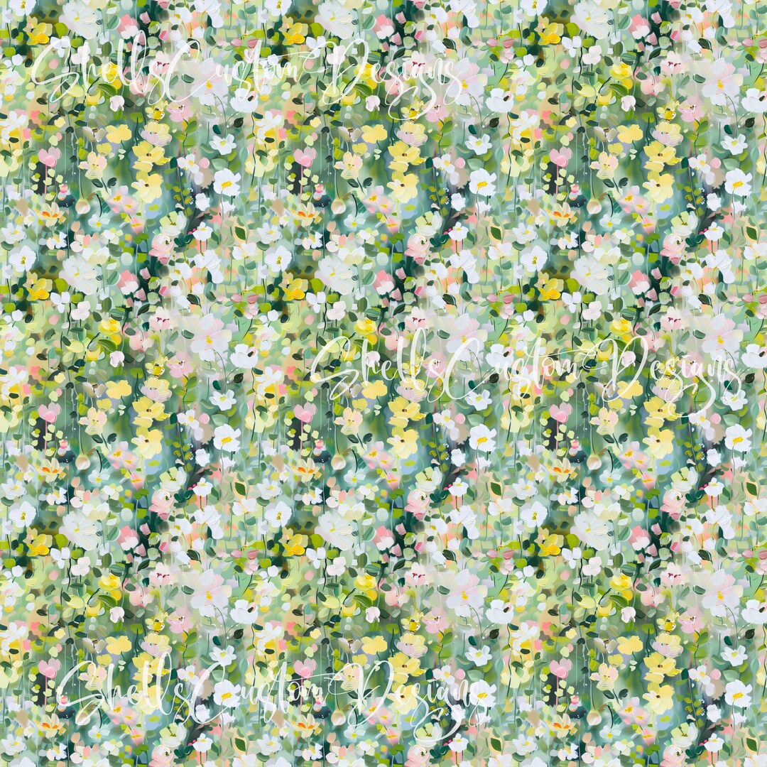 12 X 12 Printed Pattern Vinyl Flowers Oil Painting Style Yellow Pink ...