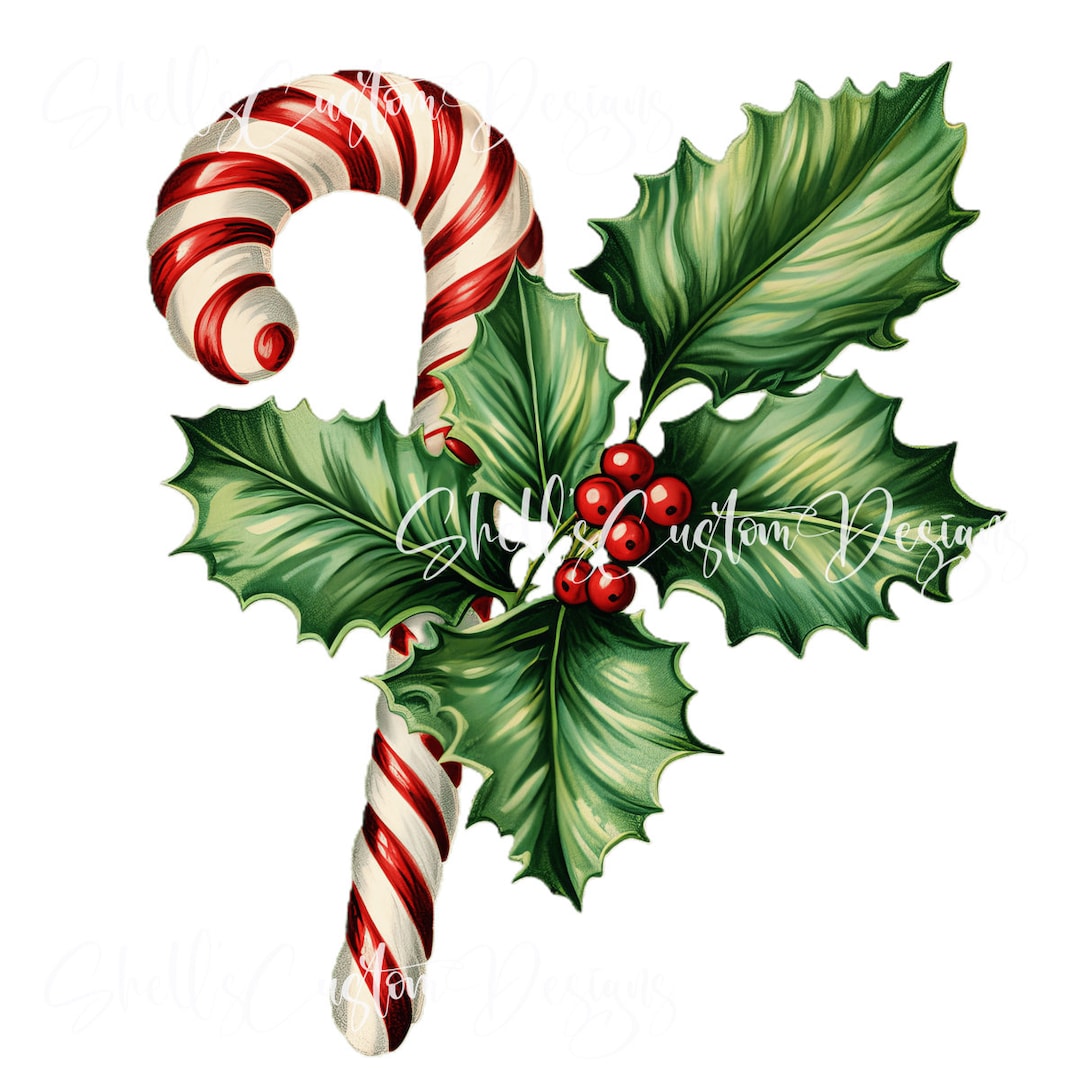 Printed Decal Vinyl Candy Cane Holly Berries Winter Christmas - Etsy