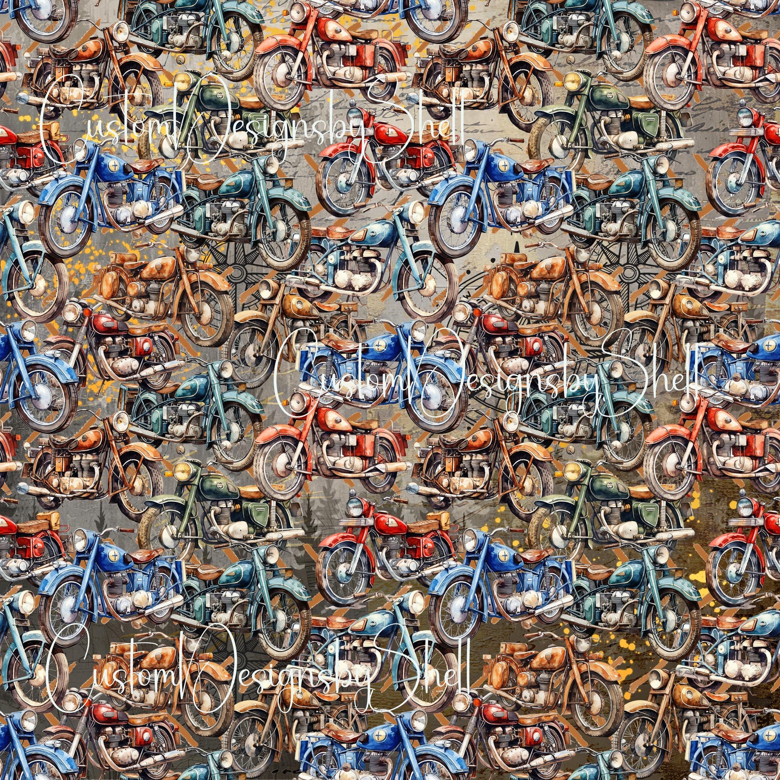 12 X 12 Printed Pattern Vinyl Vintage Motorcycles Summer Riding ...