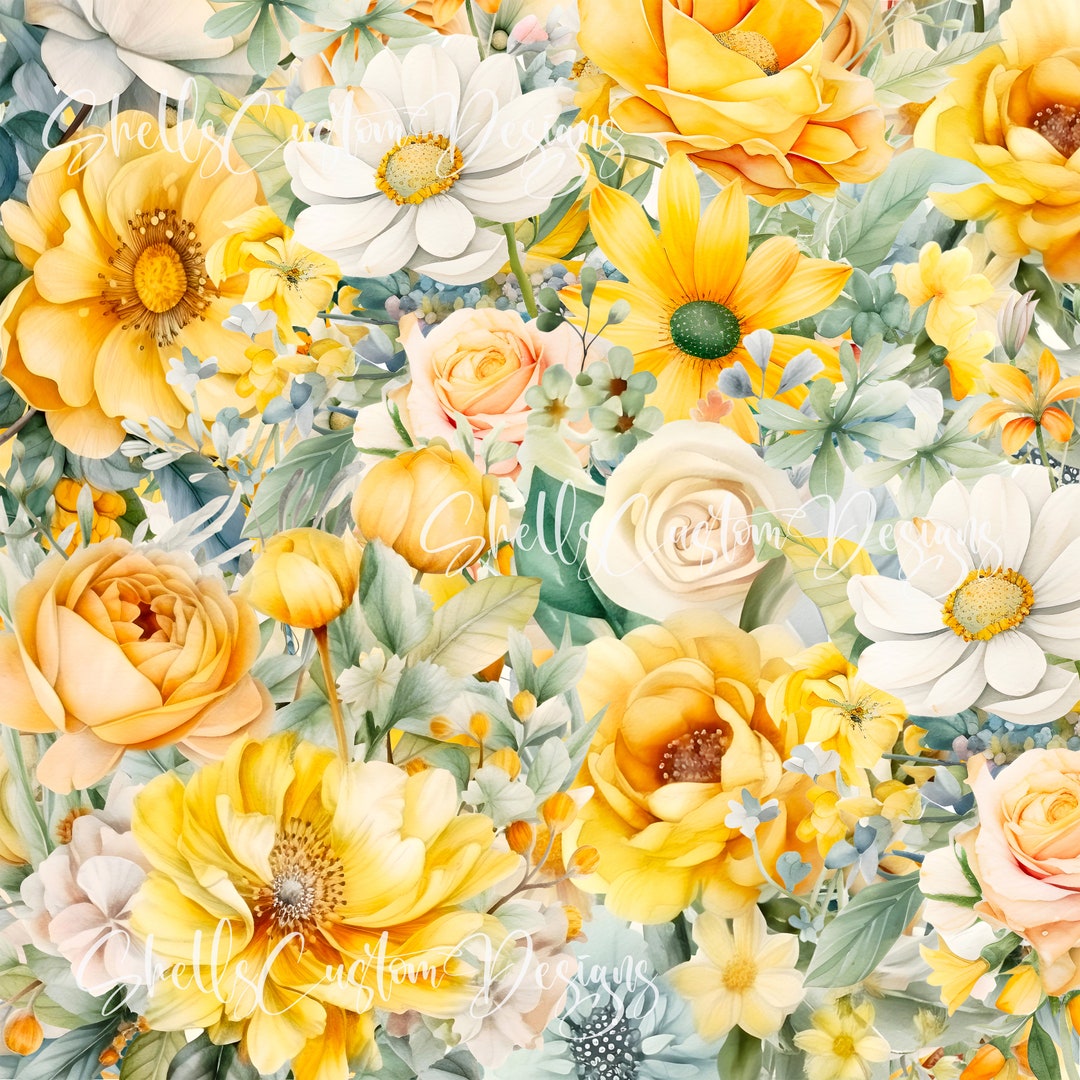 12 X 12 Printed Pattern Yellow Roses and Daisy - Etsy