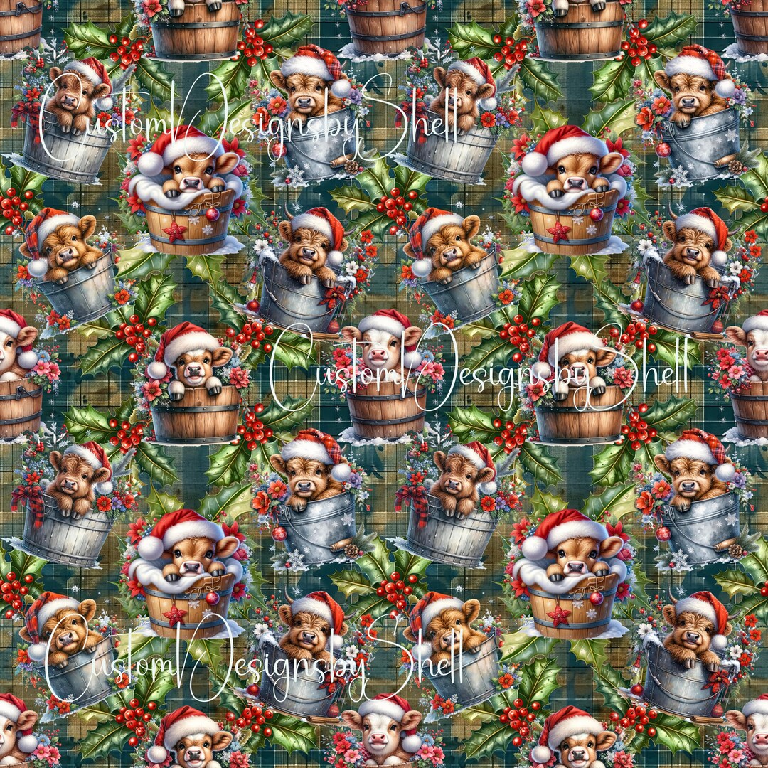 12x12 Printed Vinyl Christmas Cow Heffer Calf Bucket Plaid - Etsy