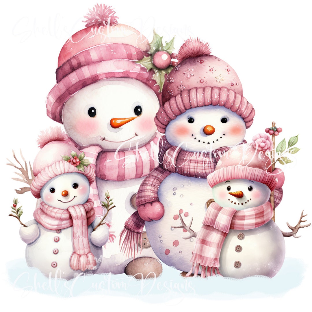 Printed Decal Winter Pink Purple Snowman Snowmen Family - Etsy