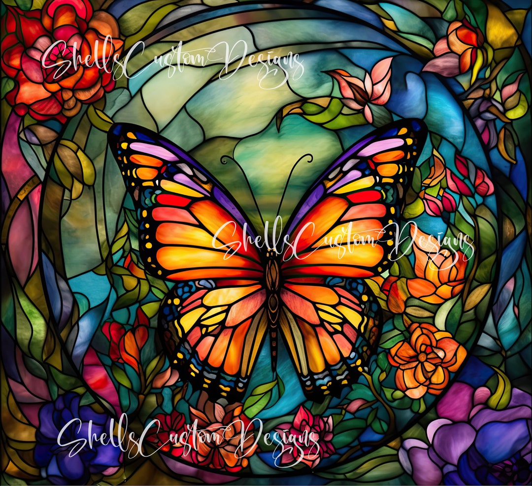 Printed Vinyl Tumbler Wrap Butterfly Monarch Stain Glass - Etsy