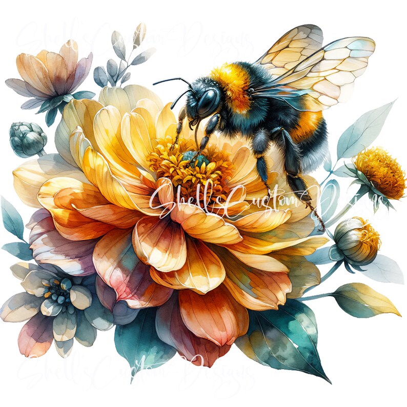 Printed Bee Floral Flowers Floral Decal - Etsy
