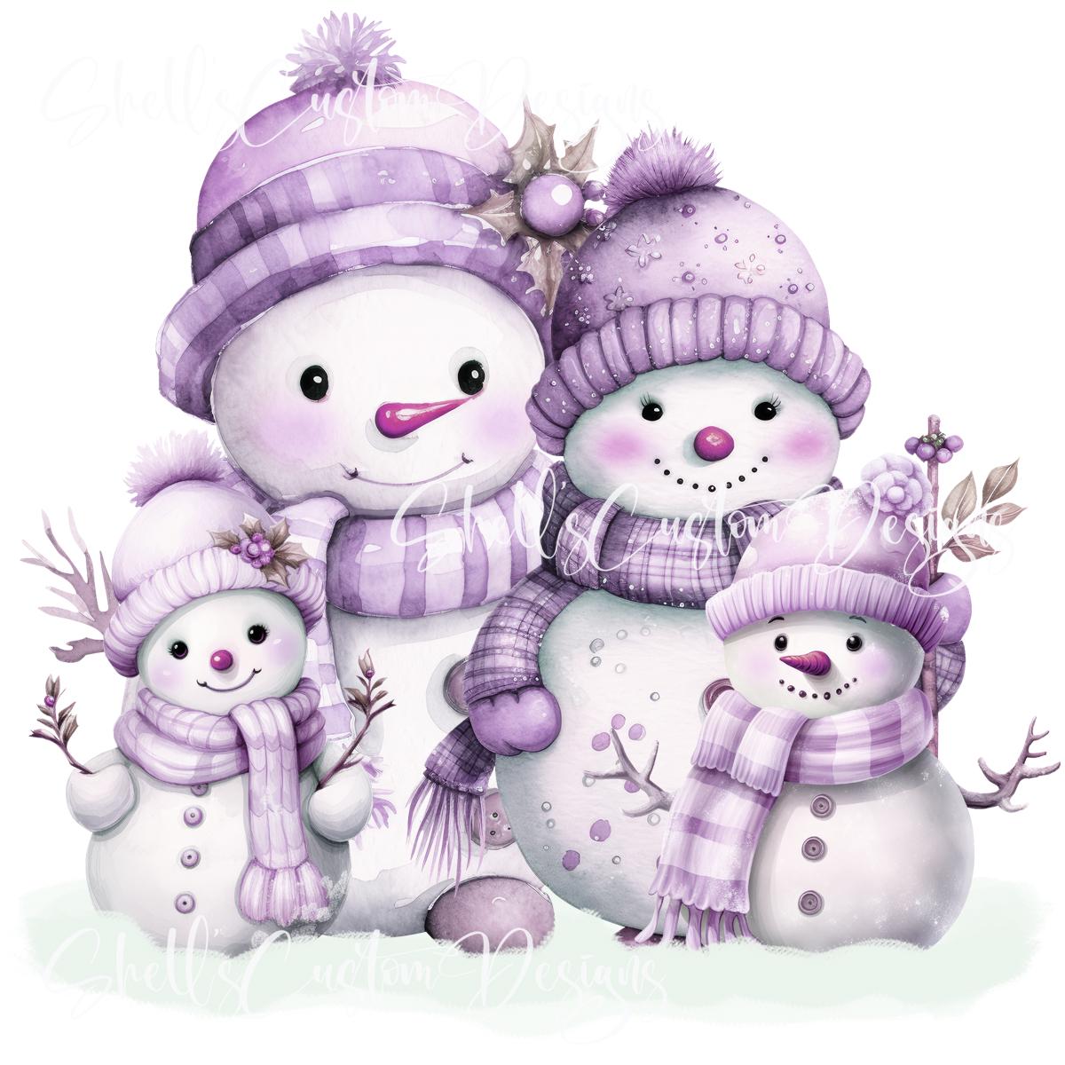 Printed Decal Winter Pink Purple Snowman Snowmen Family - Etsy