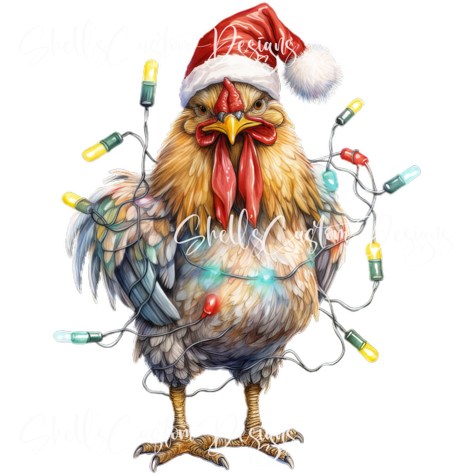 Funny Chicken Christmas Lights Santa Hat Printed Decal - Etsy
