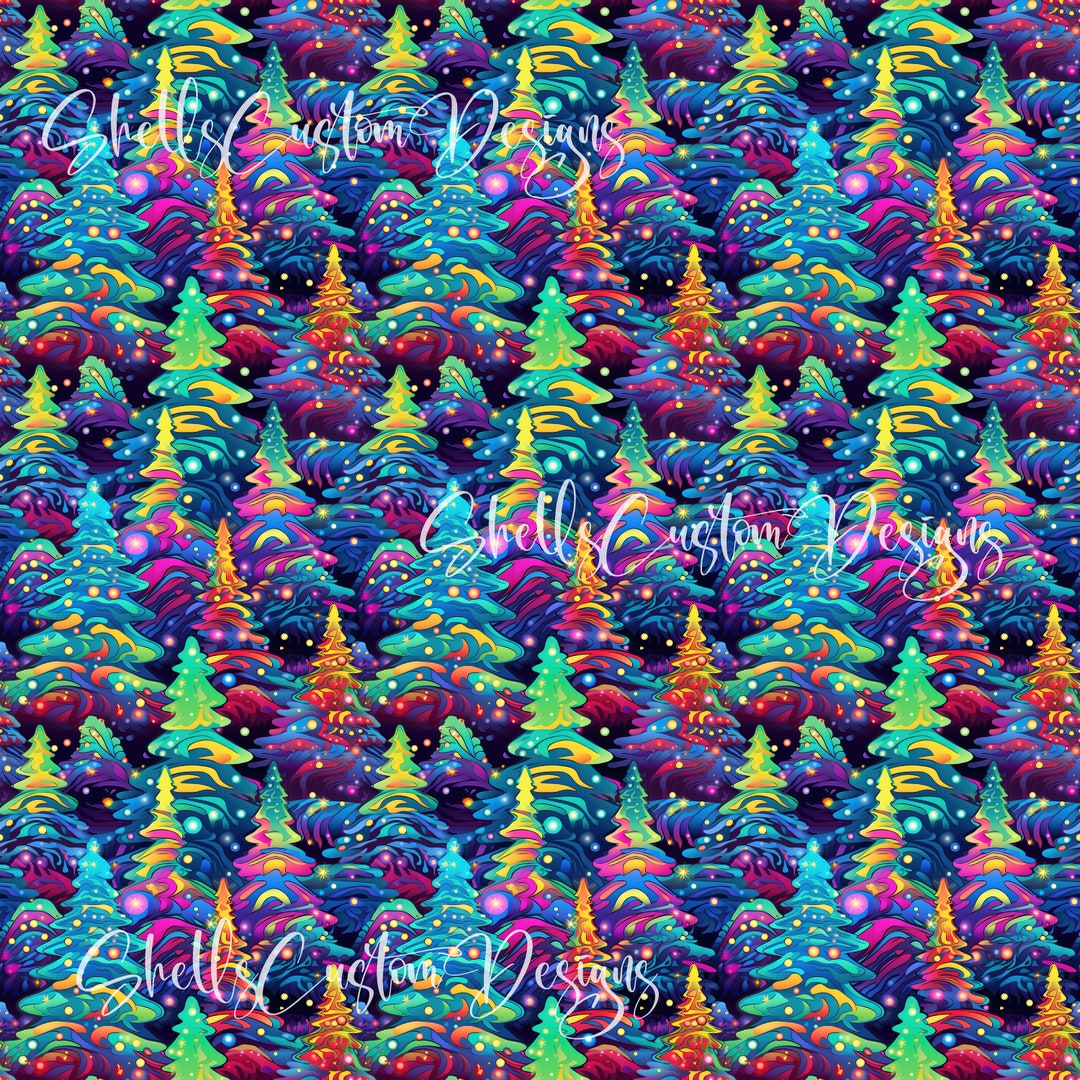 12x12 Printed Vinyl Christmas Trees Pine Winter Purple Teal Blue Green ...