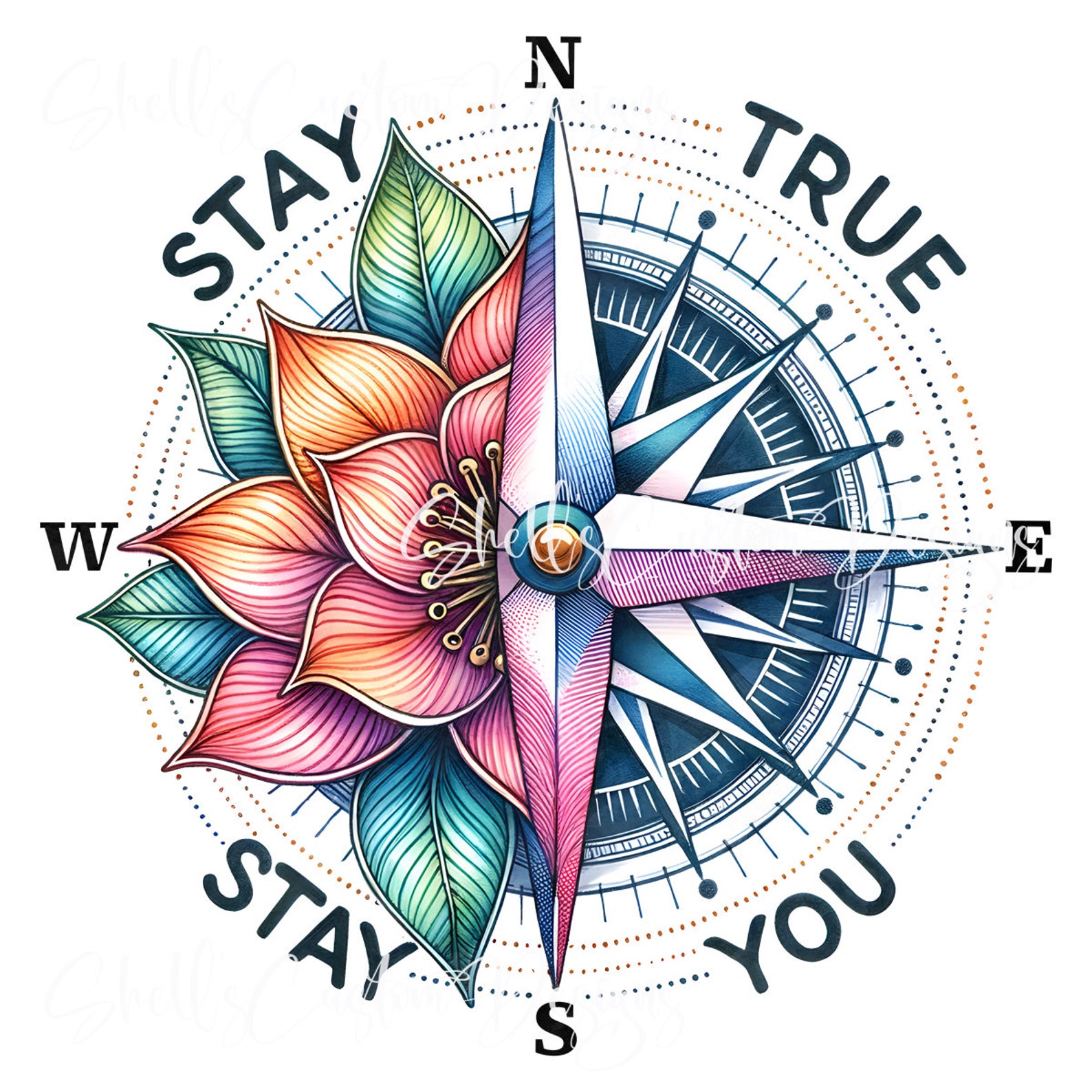 Printed Decal Floral Compass Stay True Stay You - Etsy