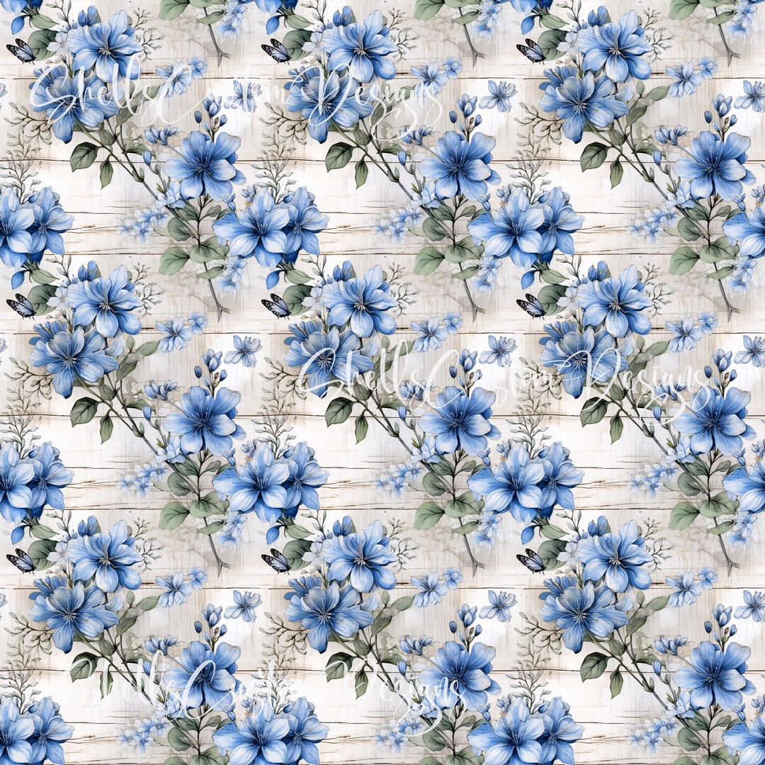 Pattern Vinyl Printed Vinyl Spring Barnwood Floral Blue White - Etsy