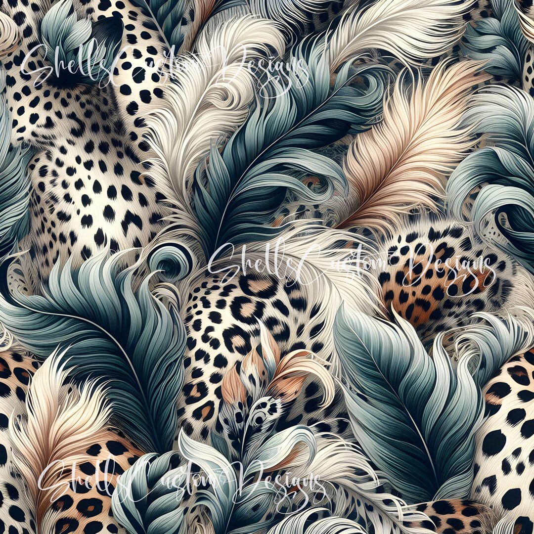 12x12 Printed Vinyl Feathers Cheetah Print Blue Gold - Etsy