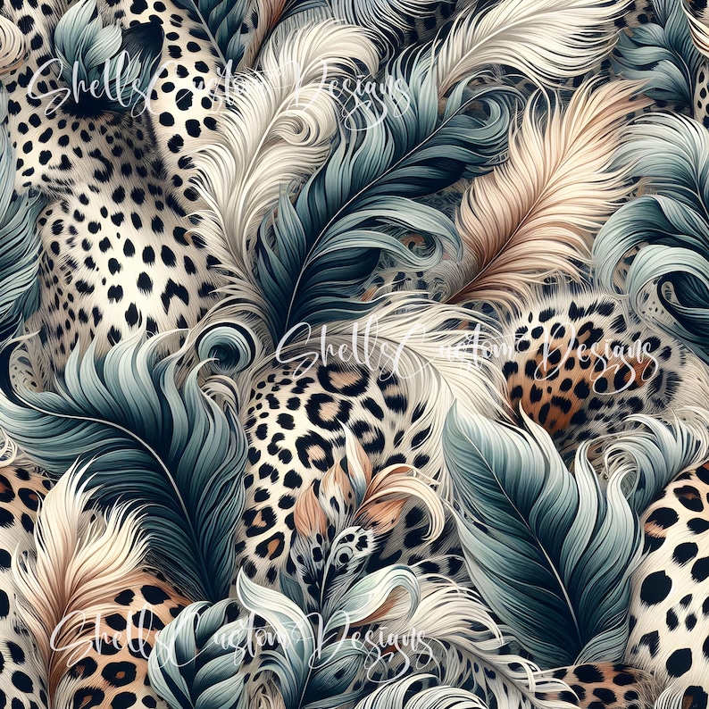 12x12 Printed Vinyl Feathers Cheetah Print Blue Gold - Etsy