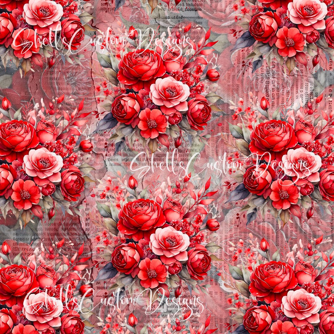 12 X 12 Printed Pattern Red Roses Paper Distressed Valentines - Etsy