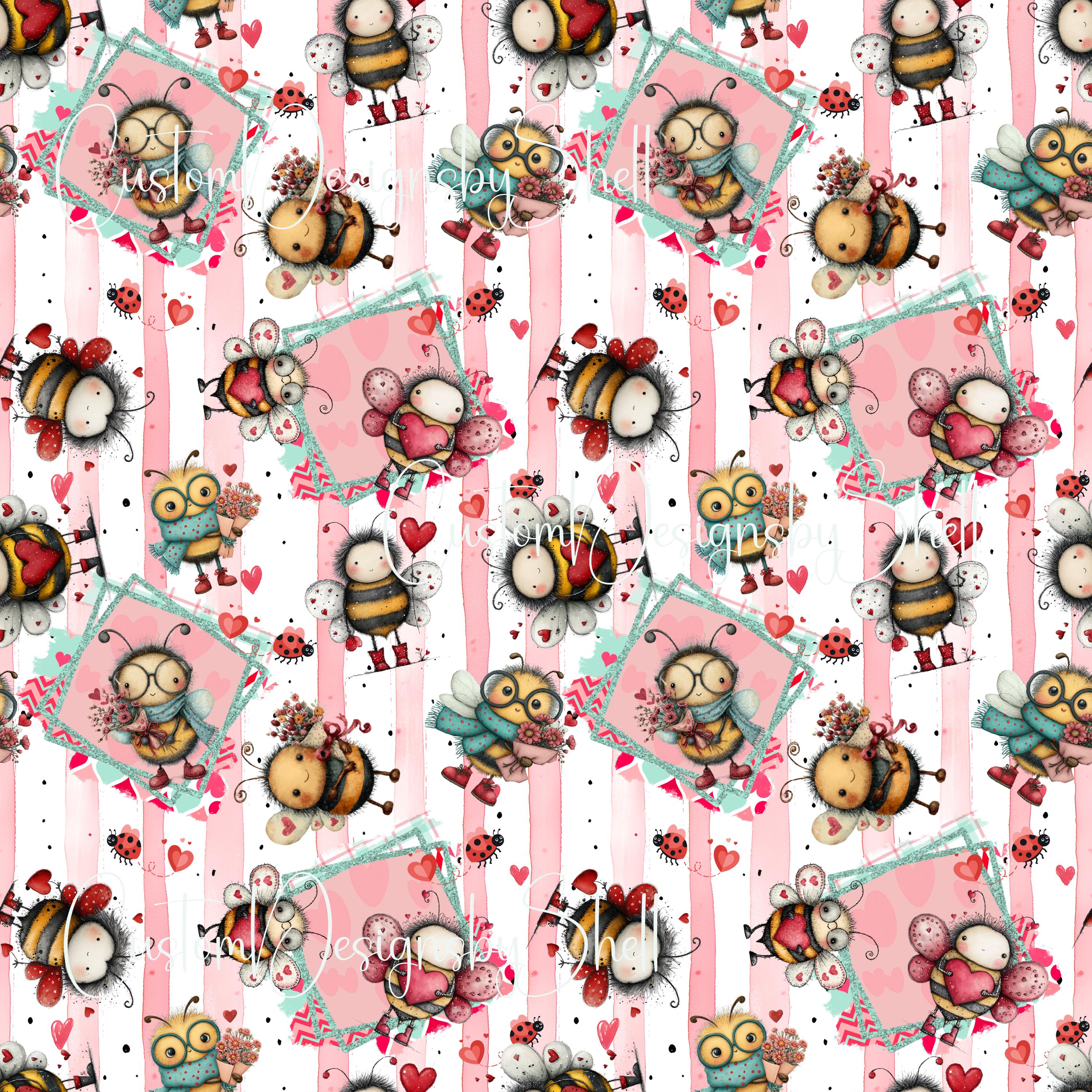 Seamless Digital Download Valentine's Love Hears Bee's Pink Teal Yellow ...
