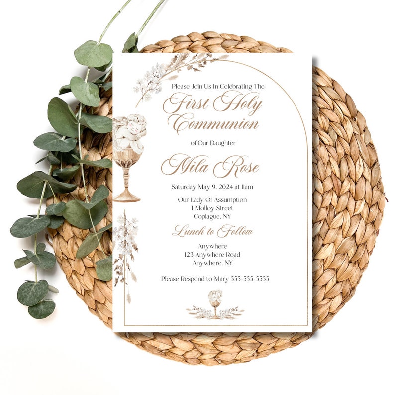 Editable First Communion Invite: Personalized Invitation Baptism ...