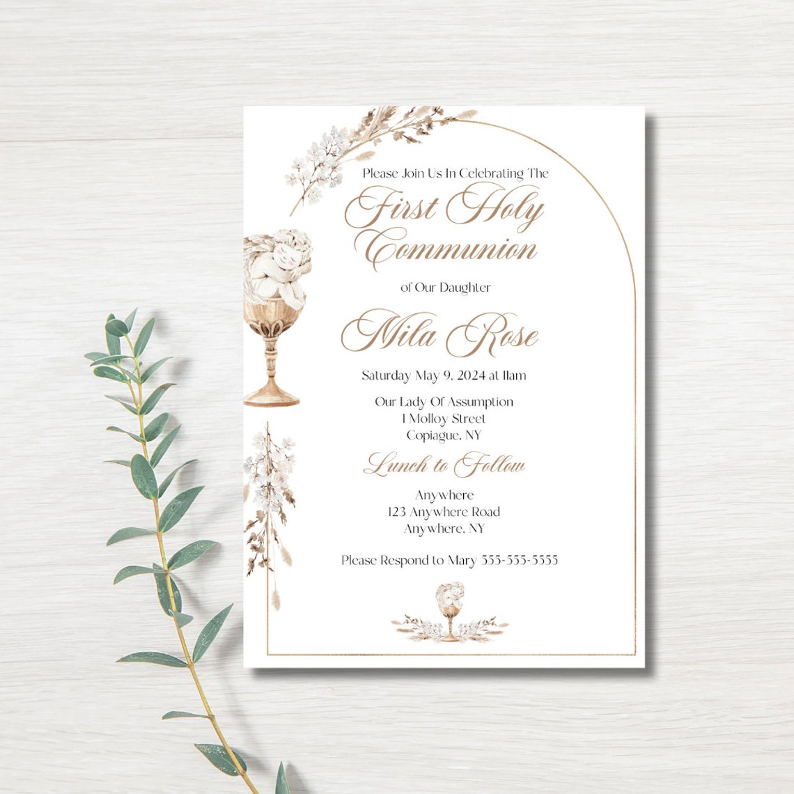 Editable First Communion Invite: Personalized Invitation Baptism ...