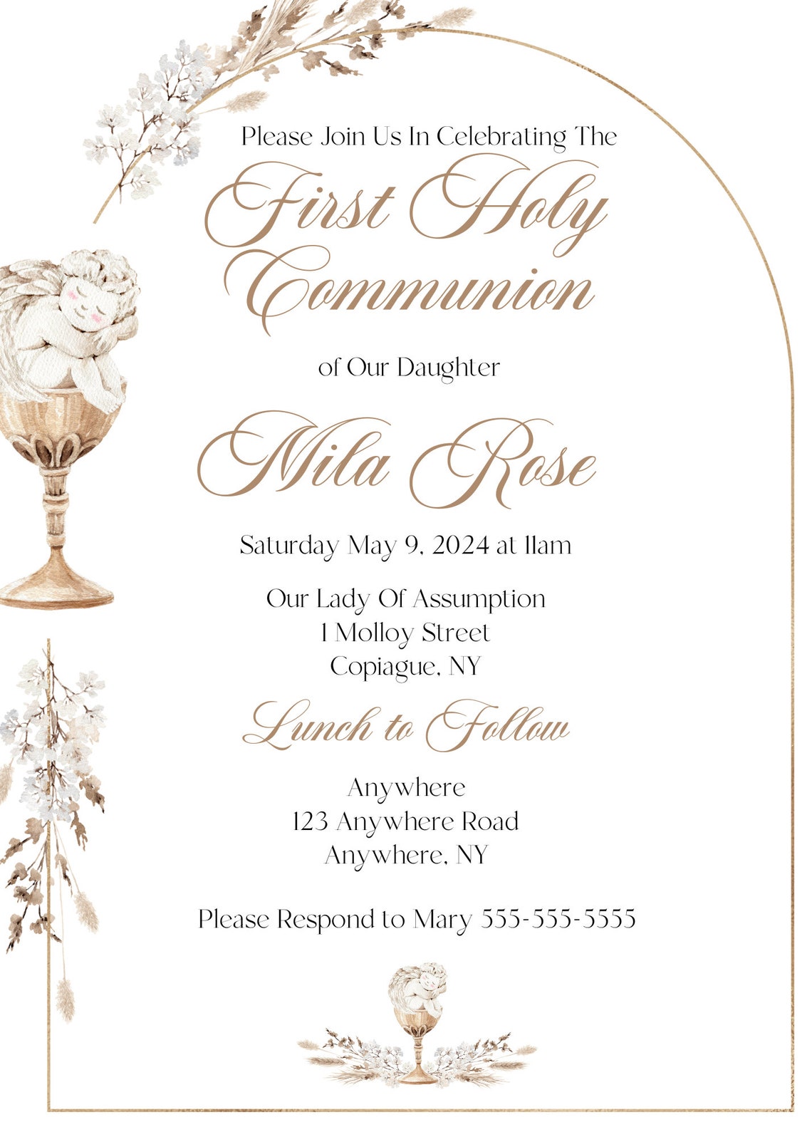 Editable First Communion Invite: Personalized Invitation Baptism ...
