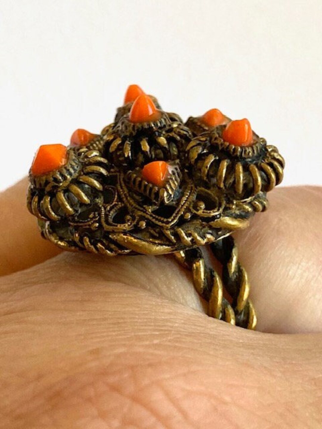 Vintage Art Deco Made in Austria 30s-40s Bras Filigree Ring With Orange ...