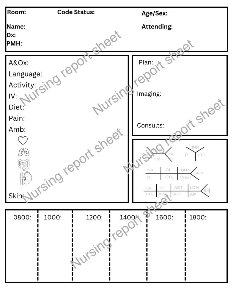 Nursing Report Sheet, PDF Instant Download, Nurse, Student Nurse, Nurse ...