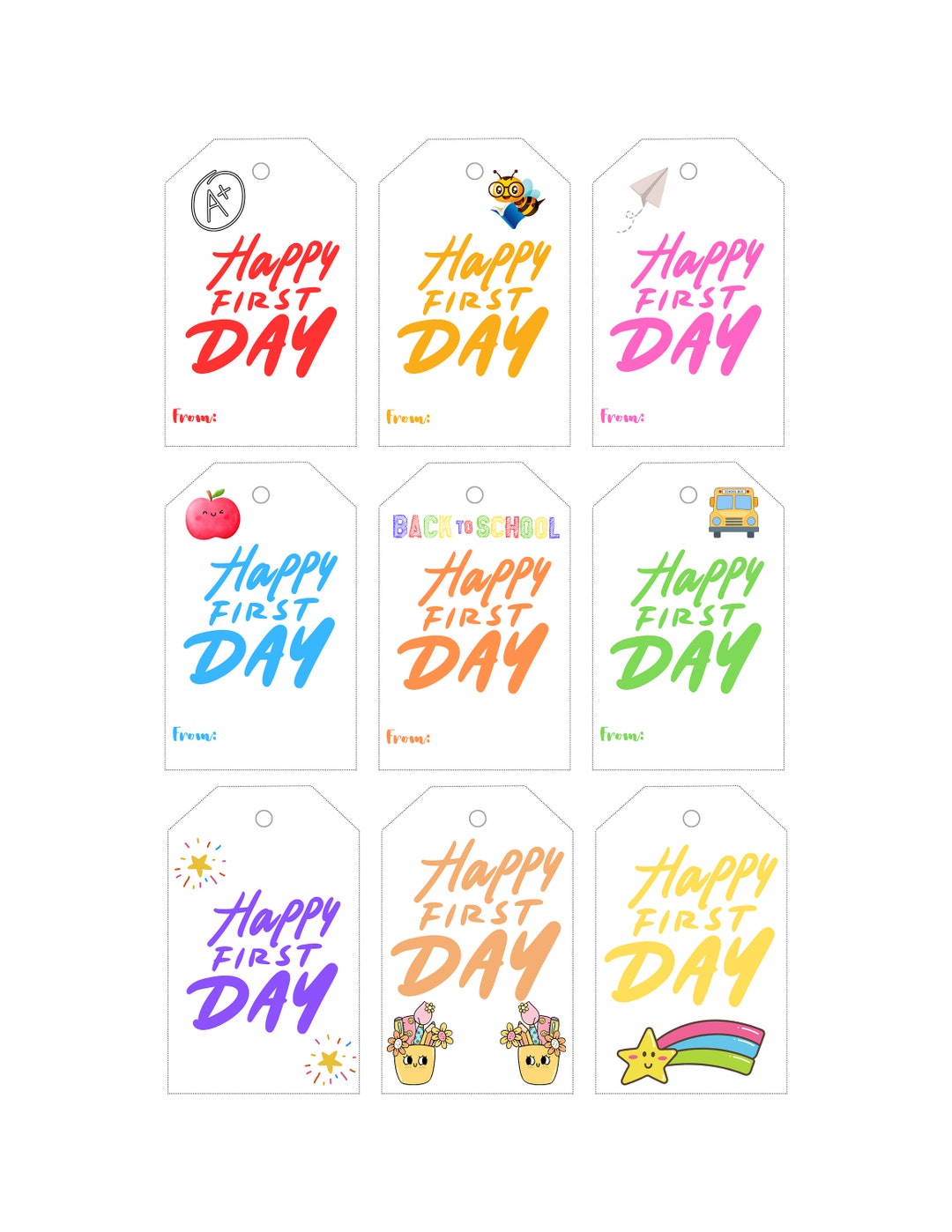 Printable Happy First Day Gift Tags Instant Digital Download Tags, Back ...